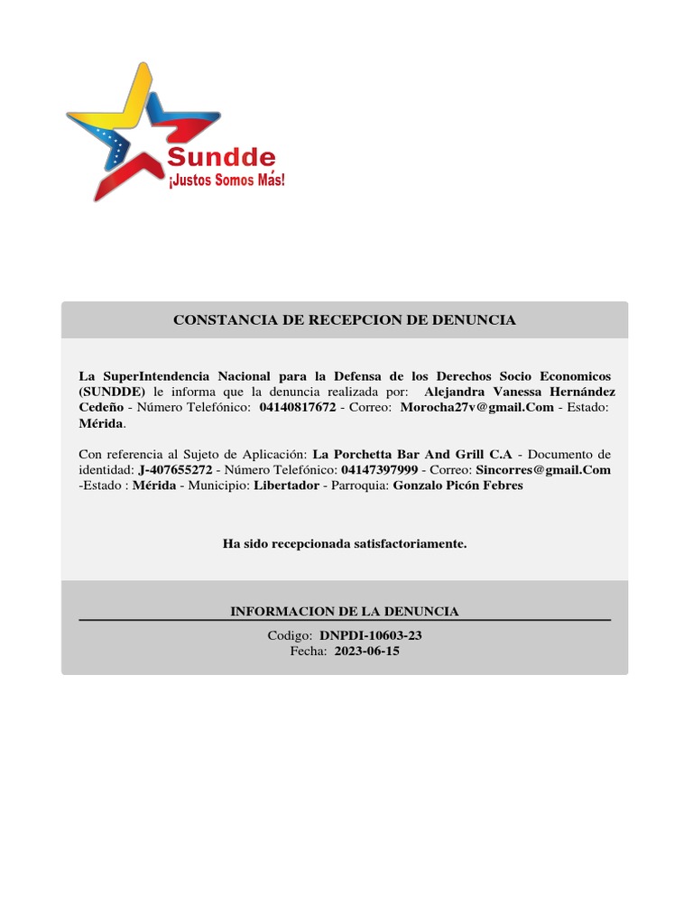 Constancia de Recepcion de Denuncia | PDF