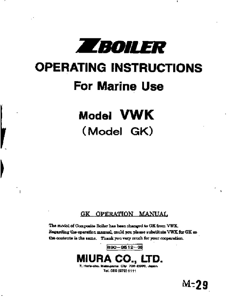 MIURA BOILER _ Model VWK - M29 OPERATING INSTRUCTIONS FOR MARINE ...