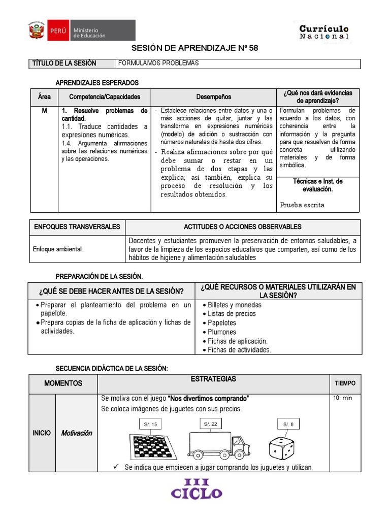 Sesion de Aprendizaje de Comprar y Vender | PDF | Aprendizaje | Evaluación