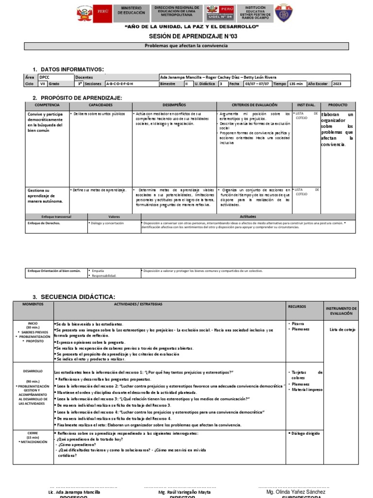 Sesión de Aprendizaje #03 - DPCC | PDF | Aprendizaje | Estereotipos