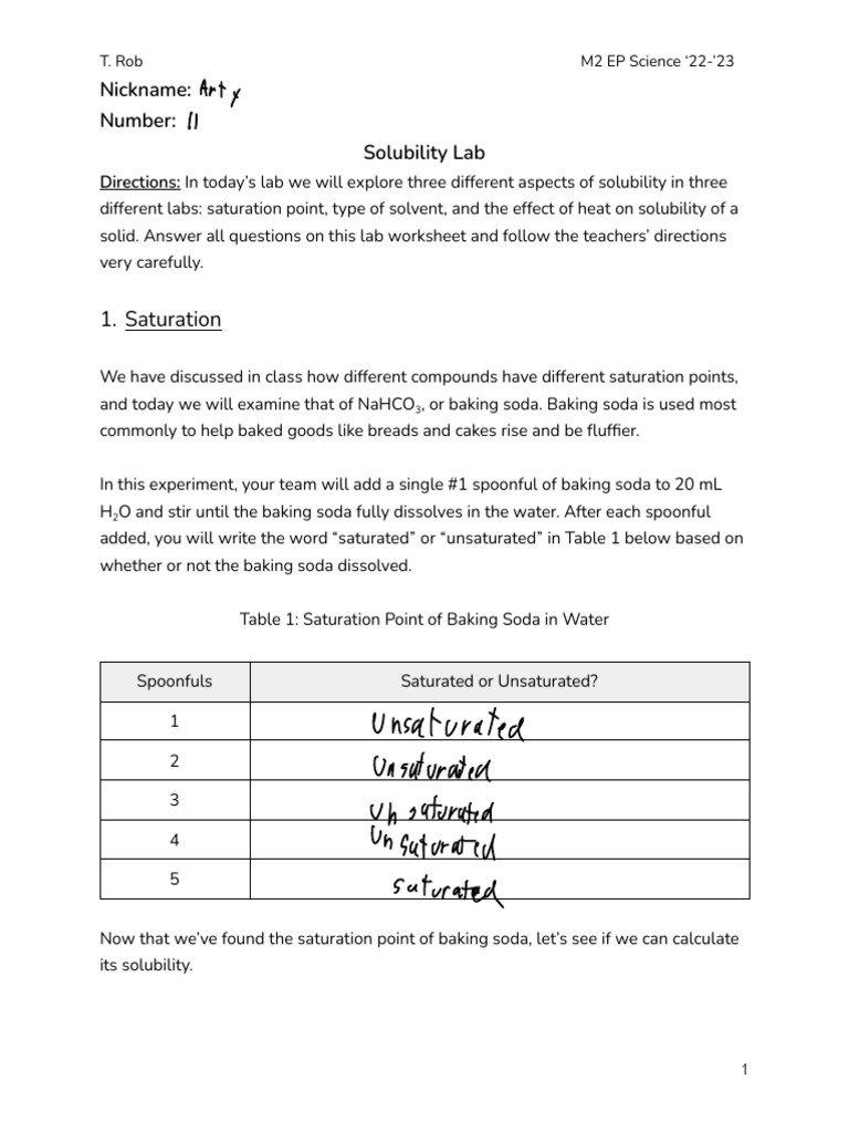 2.2 Solubility Lab | PDF | Solubility | Physical Sciences