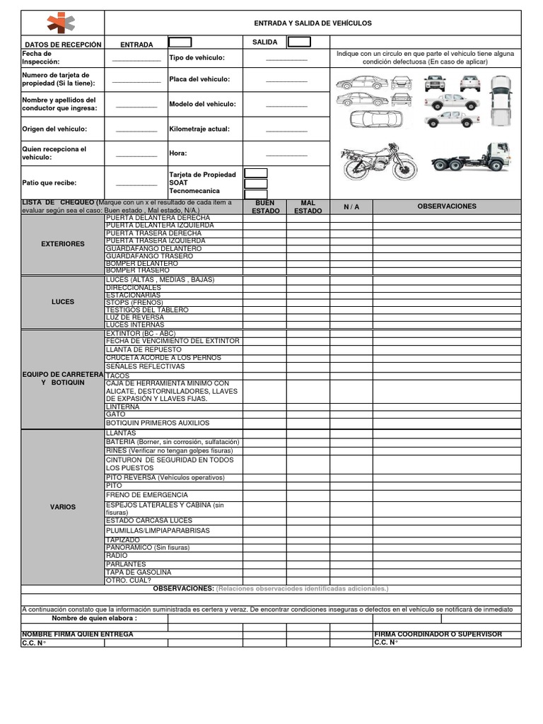 Formato Inspeccion de Vehiculo | PDF | Tecnología de vehículos ...
