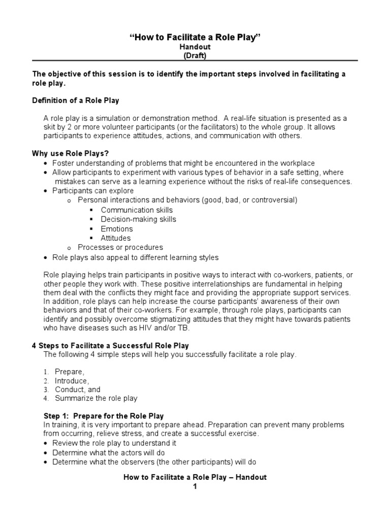 How To Facilitate A Role Play - Handout | PDF | Facilitator | Attitude ...
