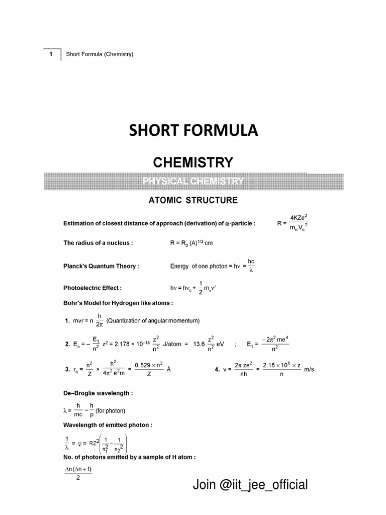 Chemistry Short Formula Booklet | PDF