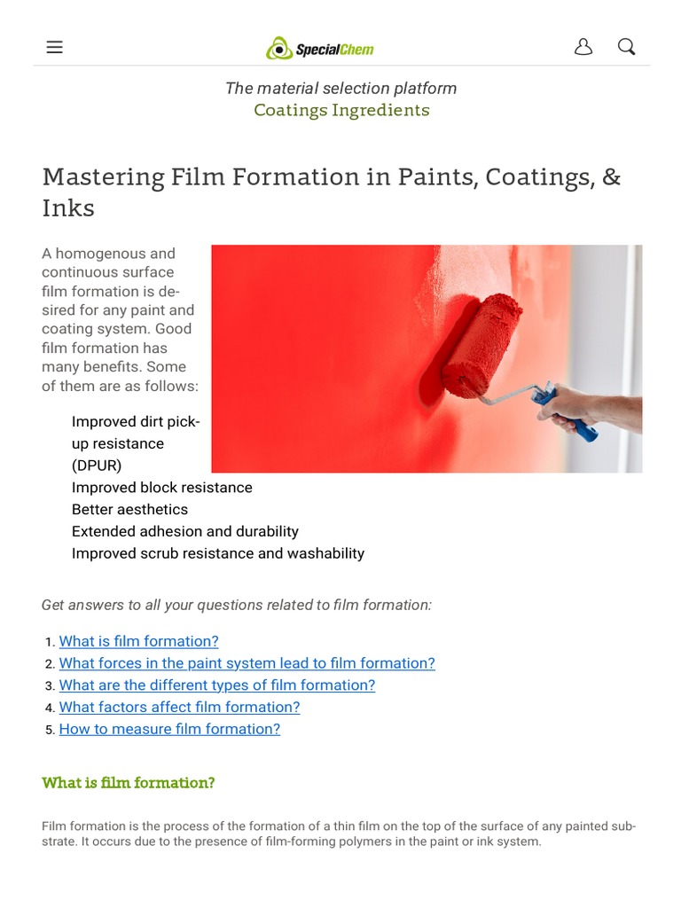 Film Formation in Coatings - Properties, Mechanisms, and Applications ...
