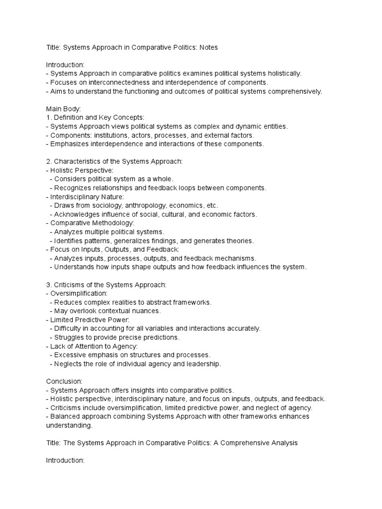 Systems Approach in Comparative Politics | PDF | System | Systems Theory