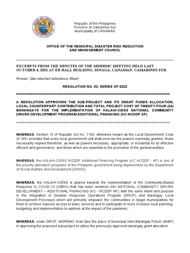 Canaman MDRRMC Meeting Minutes 2022 | PDF | Government | Economies