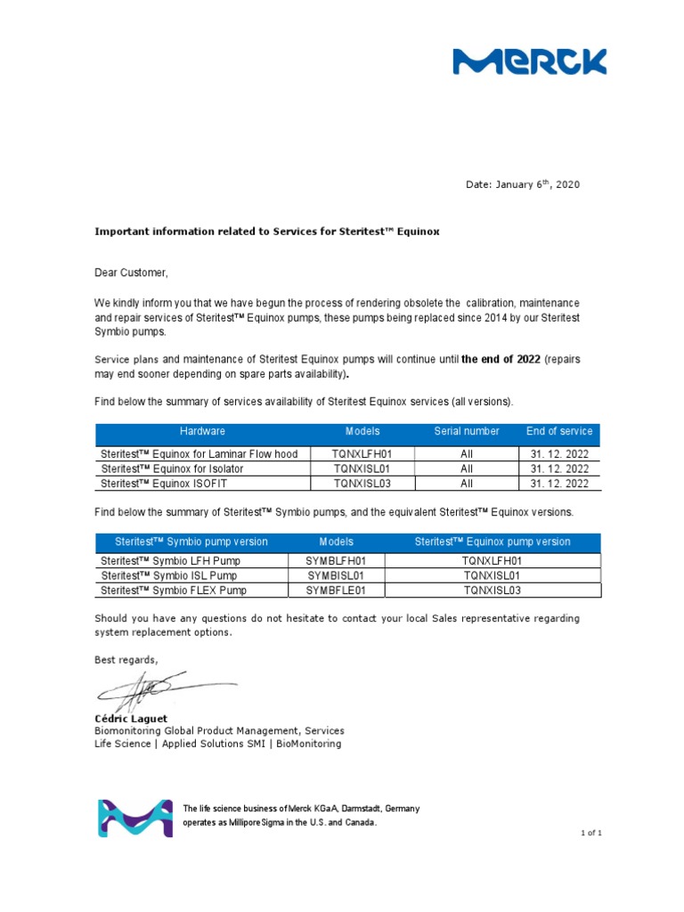 Merck - Steritest Equinox Service Information - Rev 1.0 | PDF