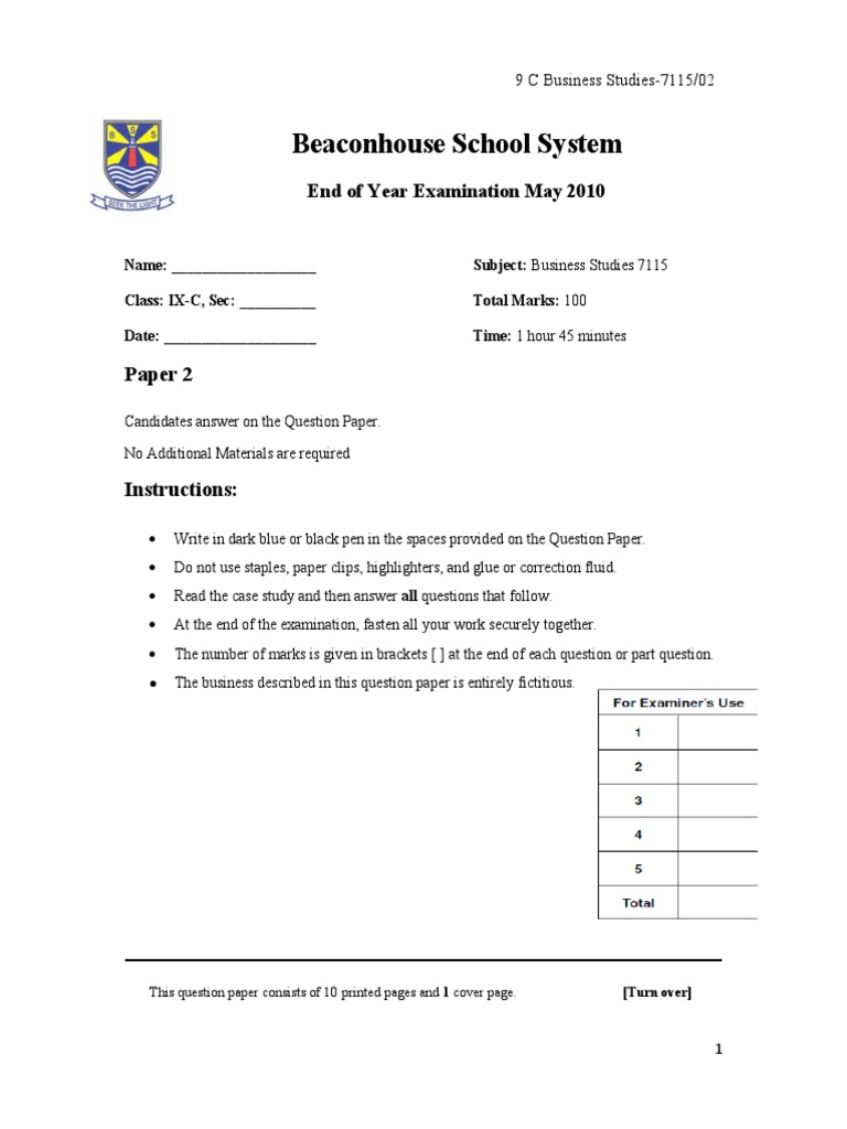 Beaconhouse School System: Paper 2 | PDF | Business | Economies