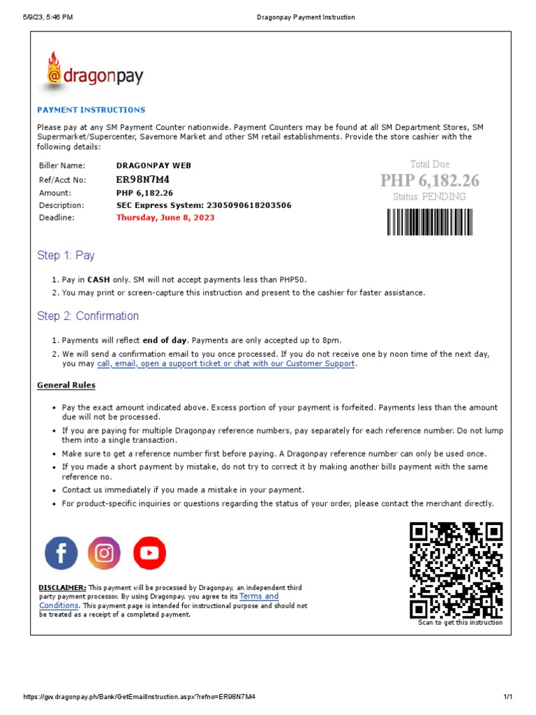 Dragonpay Payment Instruction | PDF | Payments | Money