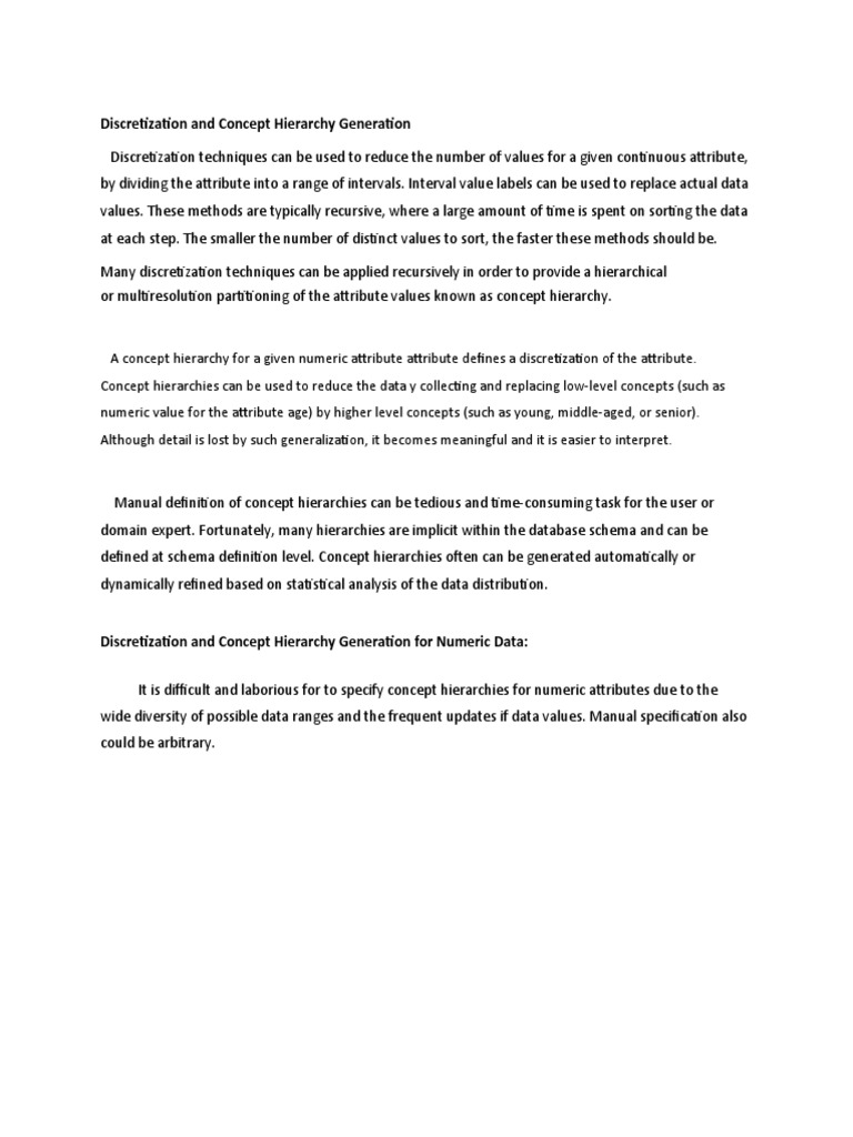 Discretization And Concept Hierarchy Generation Word Pdf Cluster Analysis Hierarchy