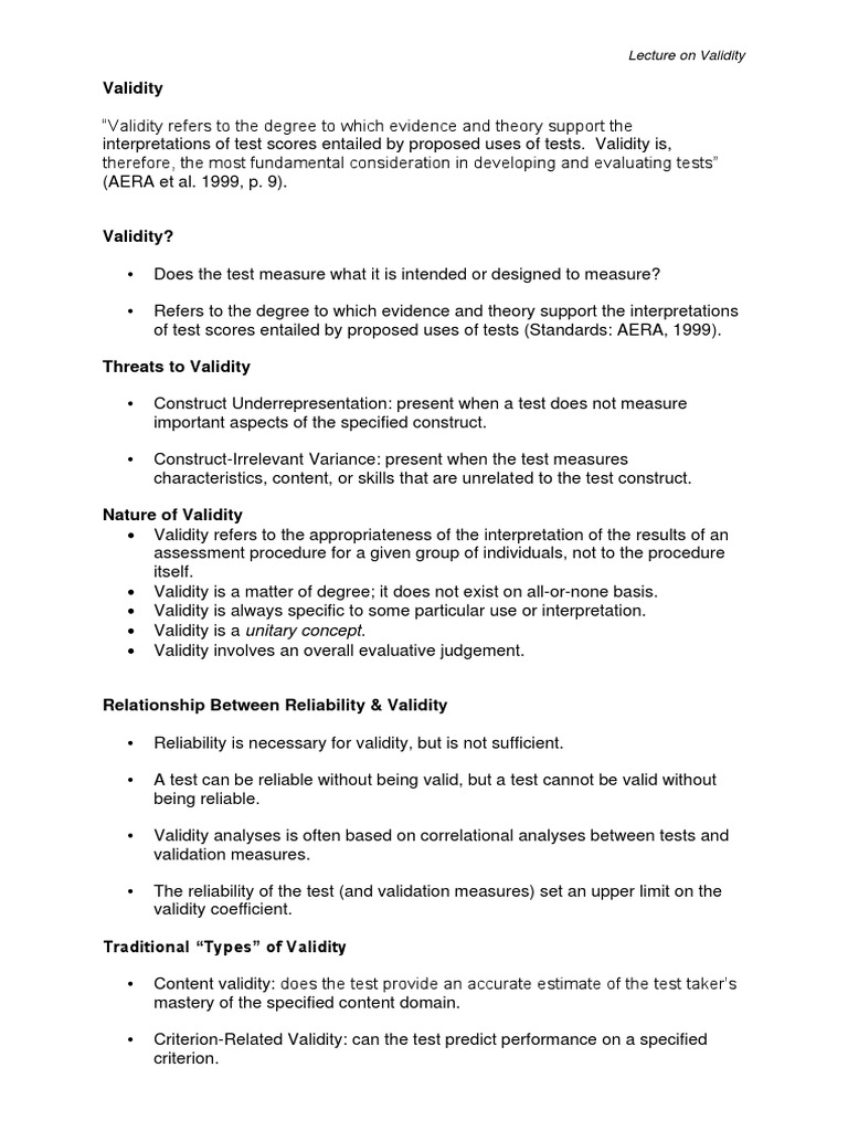Validity Lecture | PDF | Validity (Statistics) | Psychology