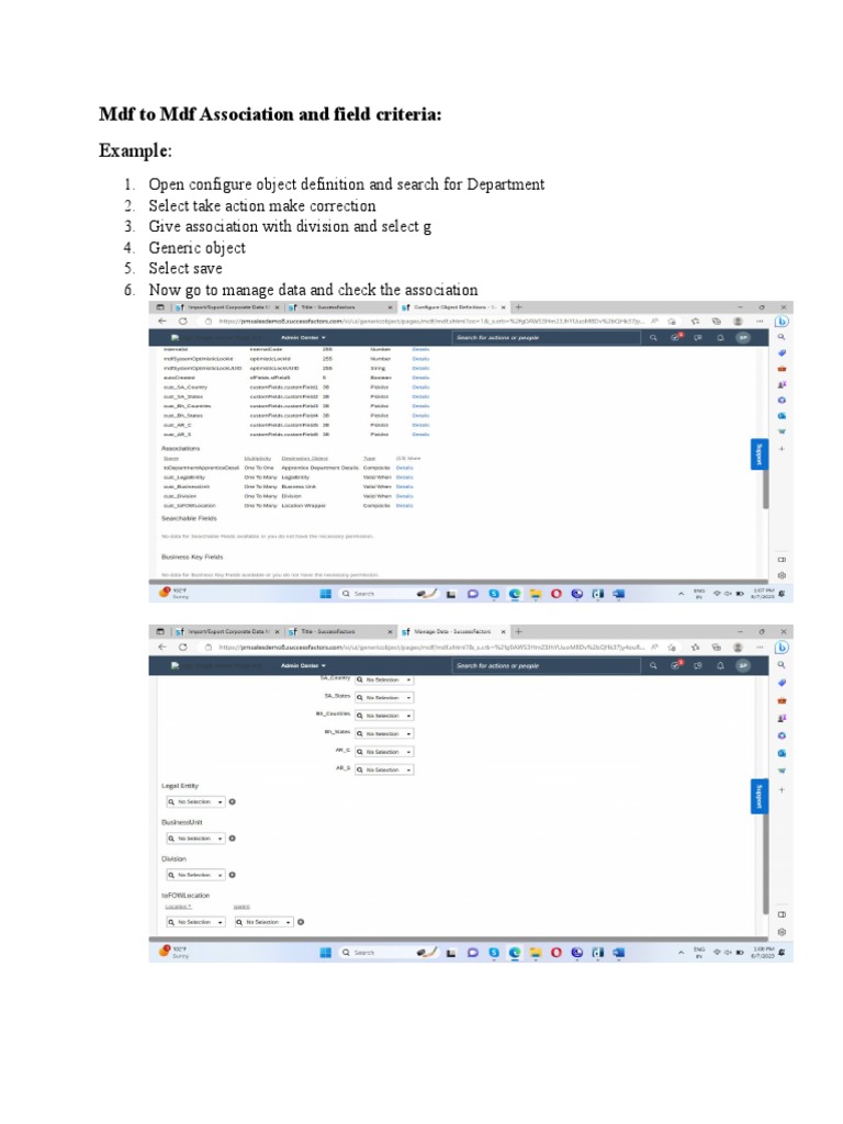 Example:: MDF To MDF Association and Field Criteria | PDF | Data | Software