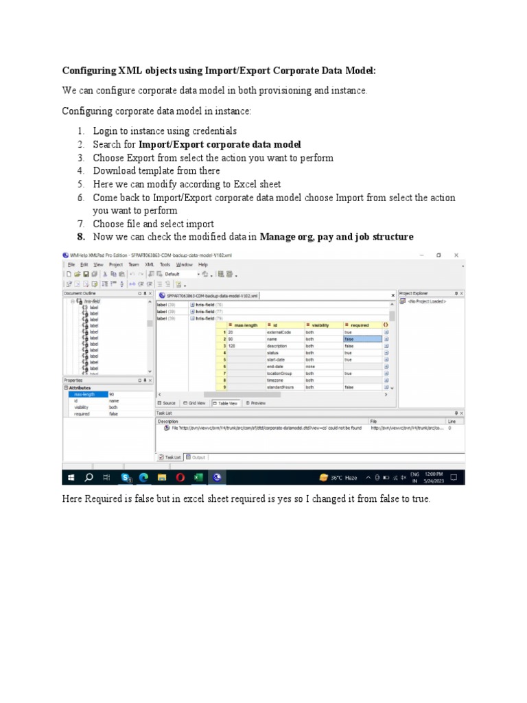 Configuring XML Objects Using Import/Export Corporate Data Model | PDF