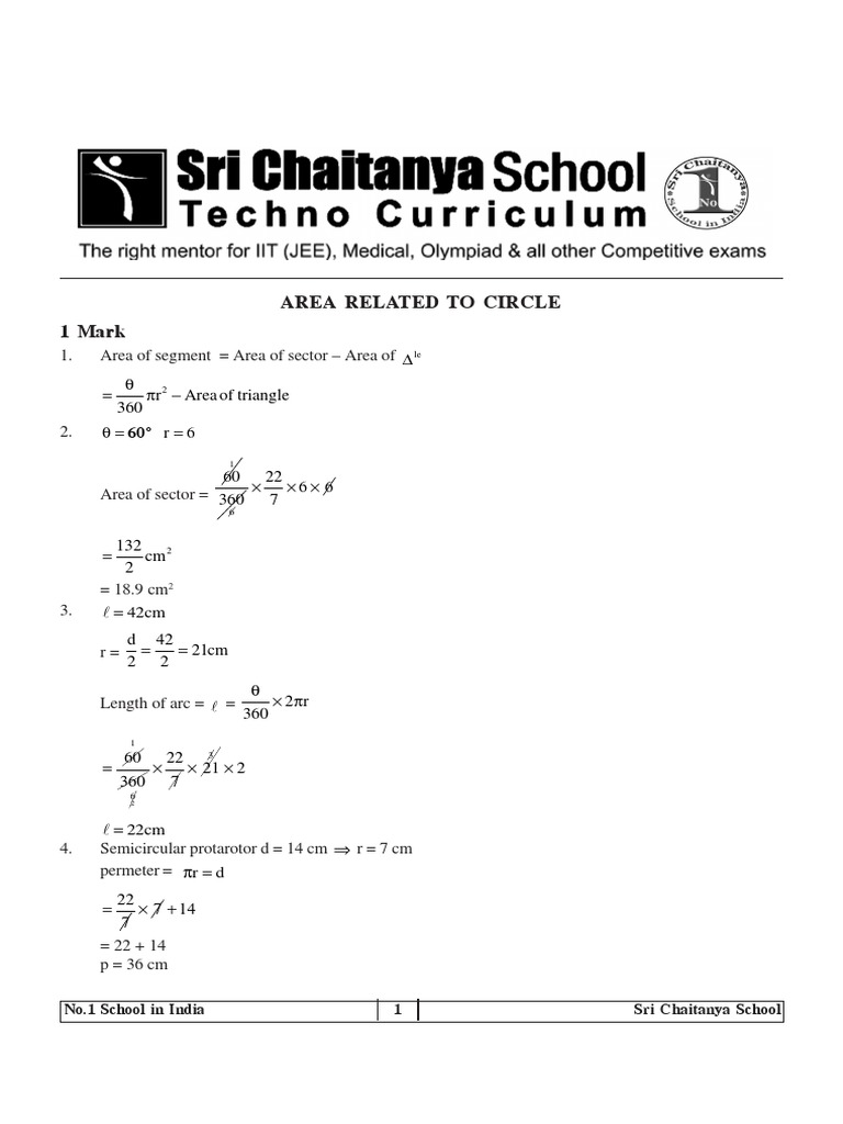 Areas Related To Circle | PDF | Area | Circle