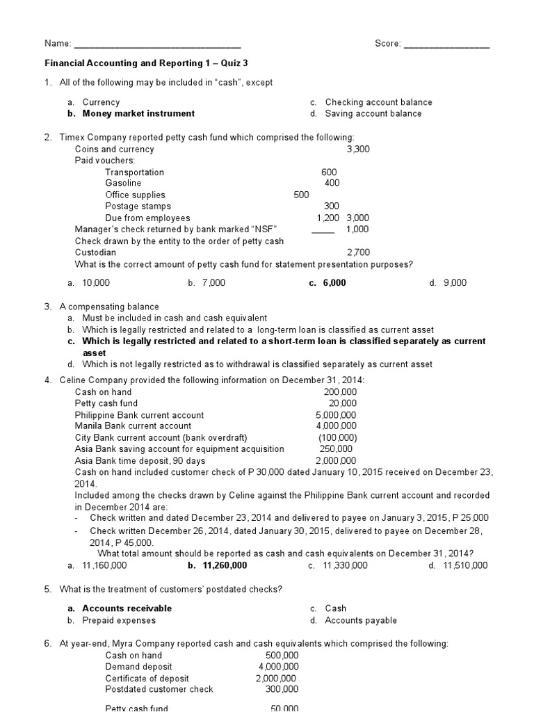 Cash Management Quiz Overview | PDF | Cheque | Transaction Account