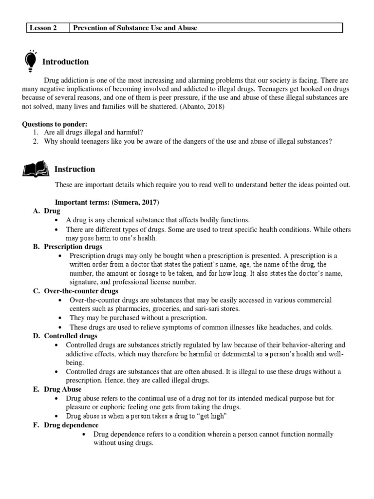 Lesson 2 | PDF | Stimulant | Substance Abuse