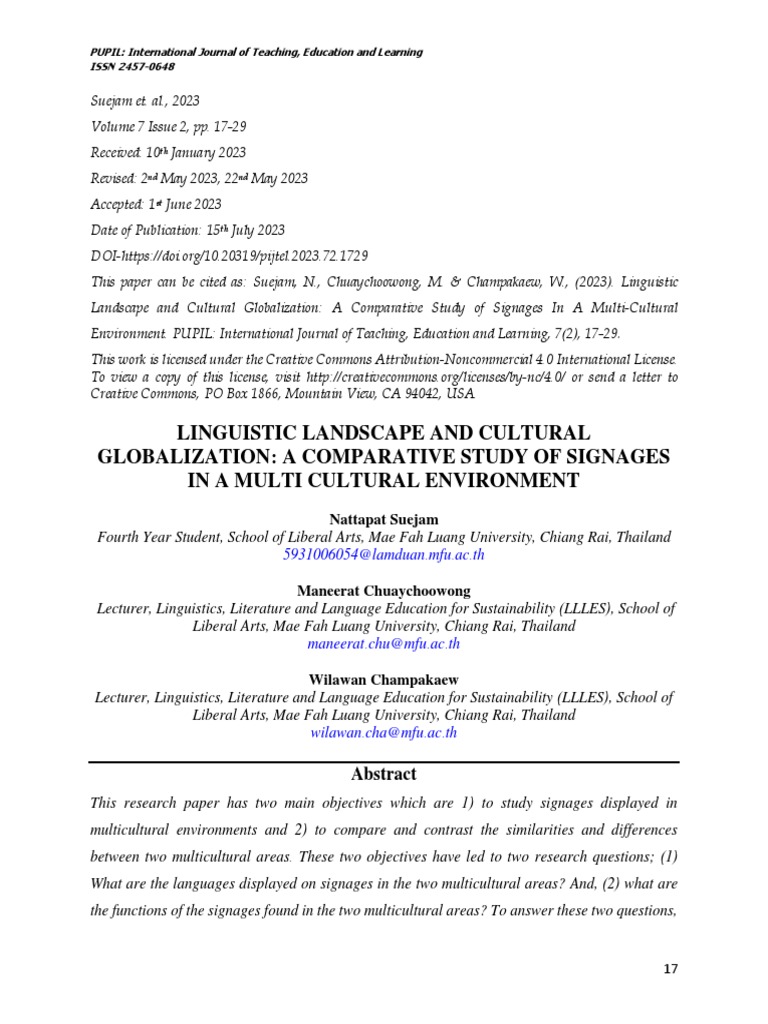 Linguistic Landscape and Cultural Globalization: A Comparative Study of Signages in A Multi ...