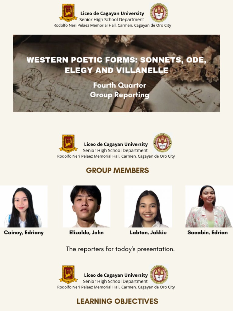 Western Poetic Forms: Sonnets, Ode, Elegy and Villanelle | PDF | Poetry