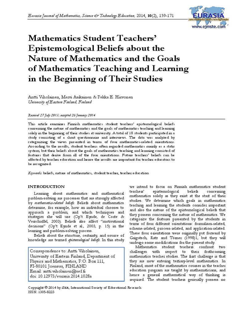 Mathematics Student Teachers Epistemological Beliefs About The Nature ...