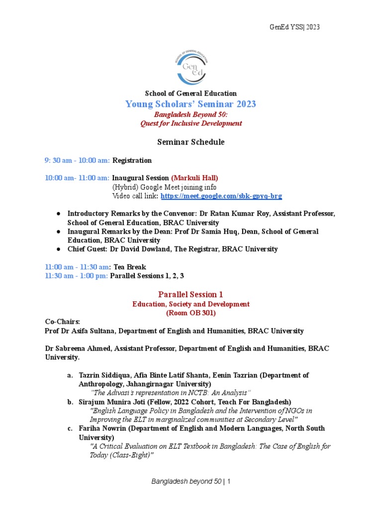 GenEd YSS, Event Schedule, 2023 | PDF | Bangladesh | Rohingya People