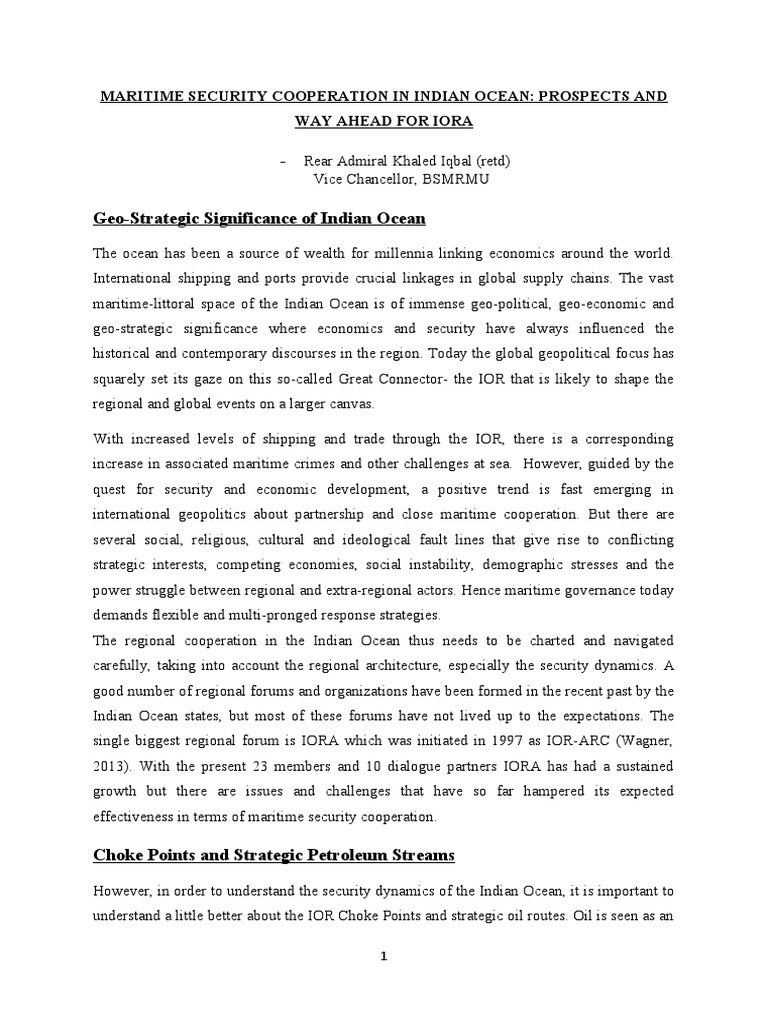 Maritime Security Cooperation in Indian Ocean: Prospects and Way Ahead ...