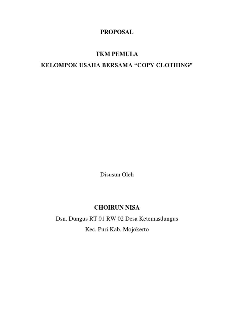 Kettu PROPOSAL COPY CLOTHING TKM | PDF | Karier & Perkembangan | Bisnis