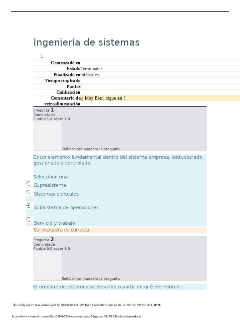 examen_semana_2_Ingenier__a_de_sistemas.docx | PDF | Ciencia de sistemas | Science