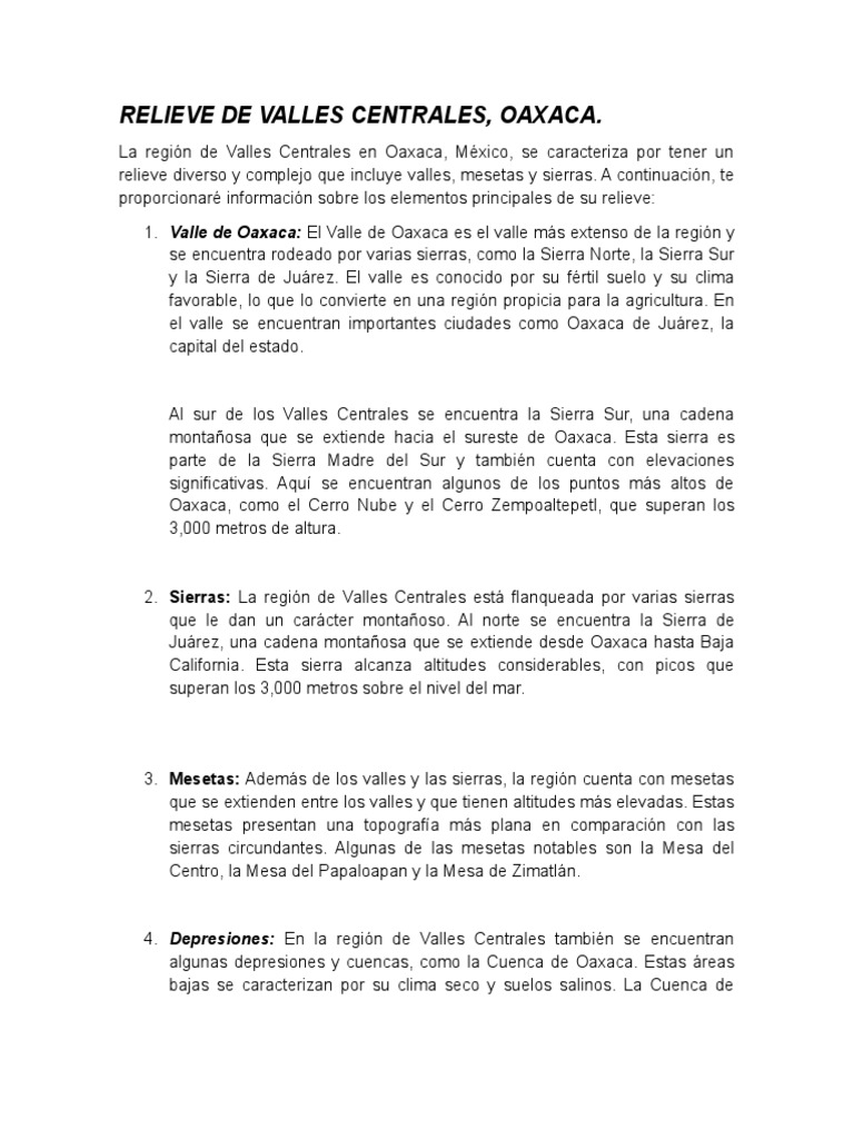 Relieve de Valles Centrales | PDF | Montañas | Meseta