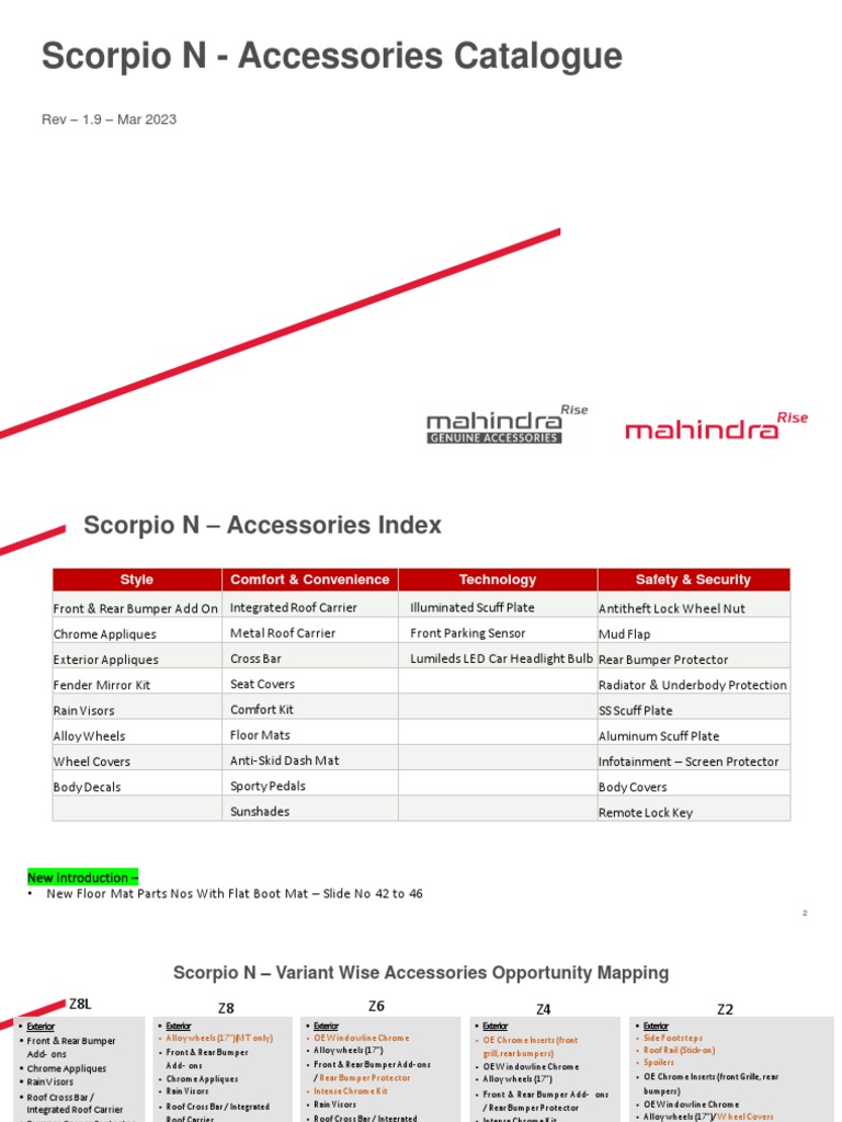 Scorpio - N - Accessories Catalogue - Rev - 1.9 | PDF | Vehicles | Anti ...
