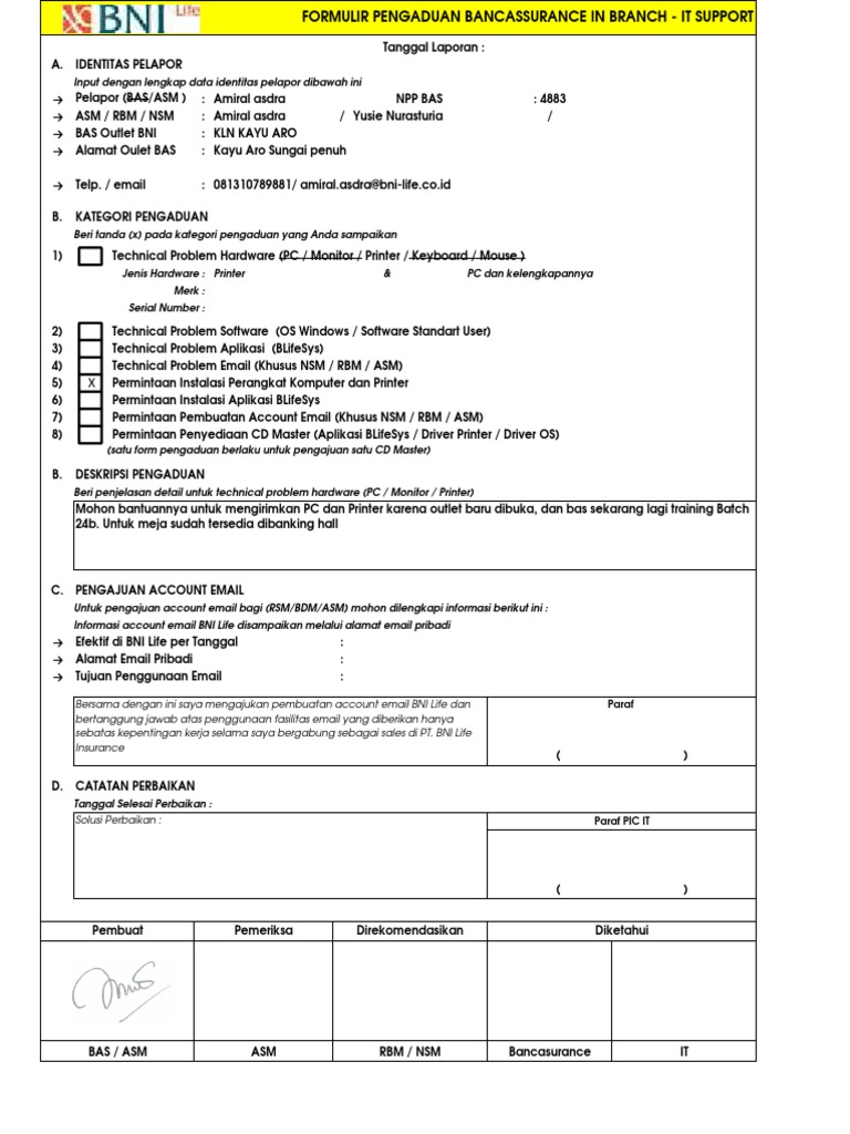 Formulir Pengaduan Bancassurance BNI | PDF | Komputer