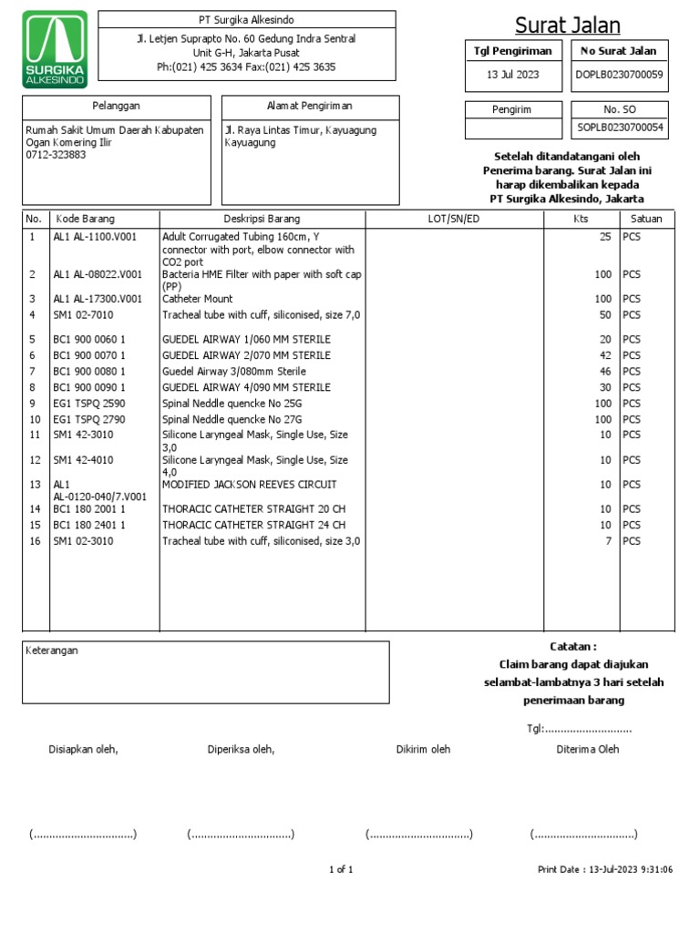 Shipment Confirmation (2023-07-13) | PDF