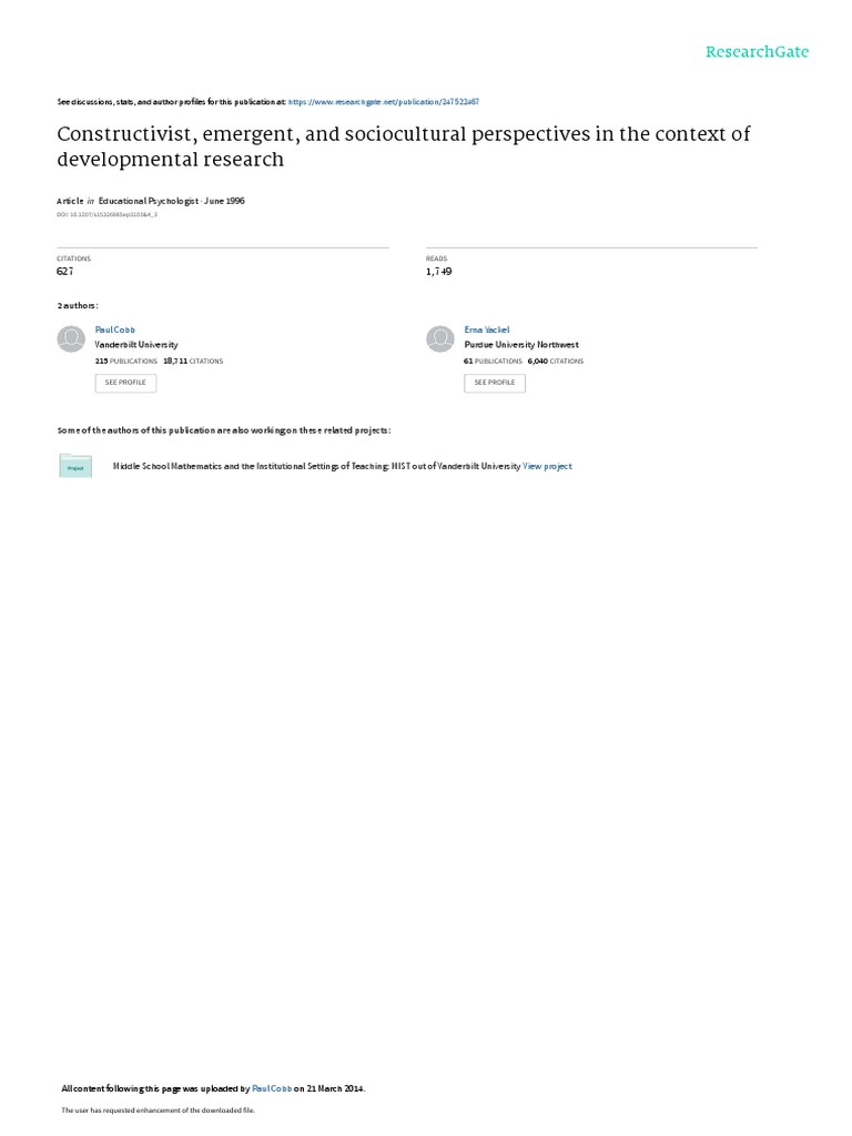 Constructivist, Emergent, and Sociocultural Perspectives in The Context ...