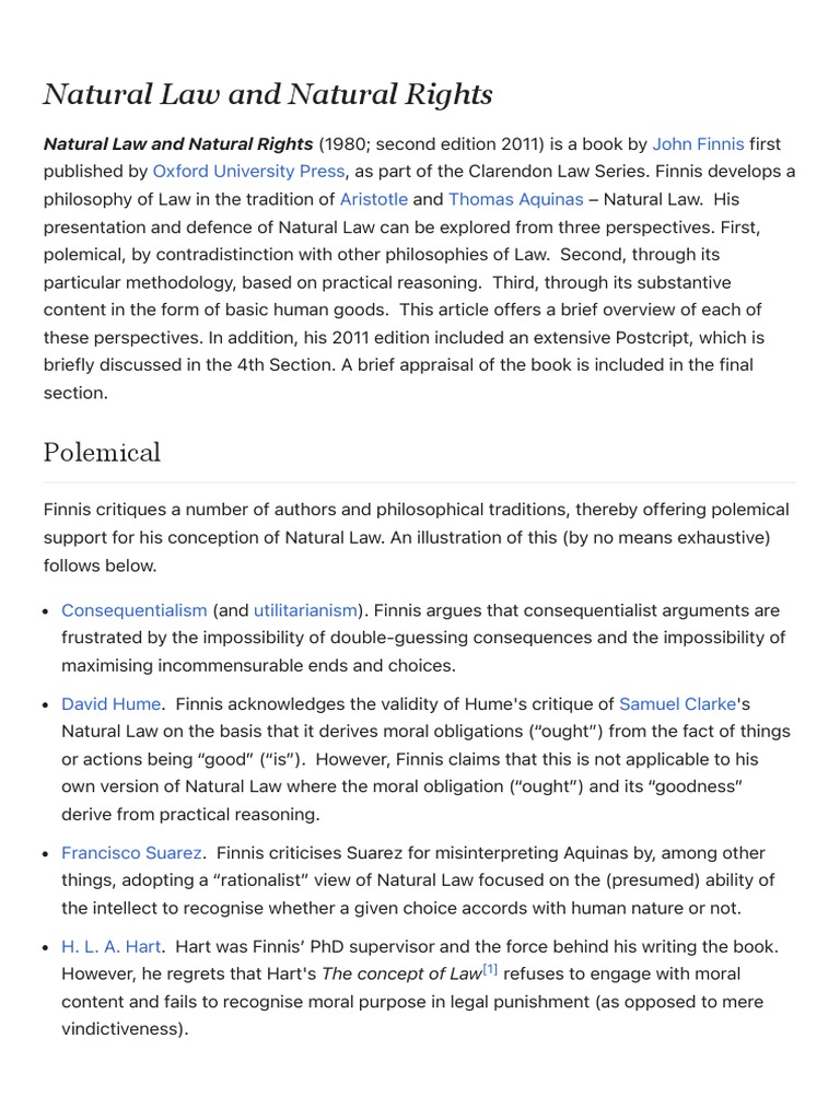 Overview of Finnis's Natural Law Theory | PDF | Natural Law | Reason