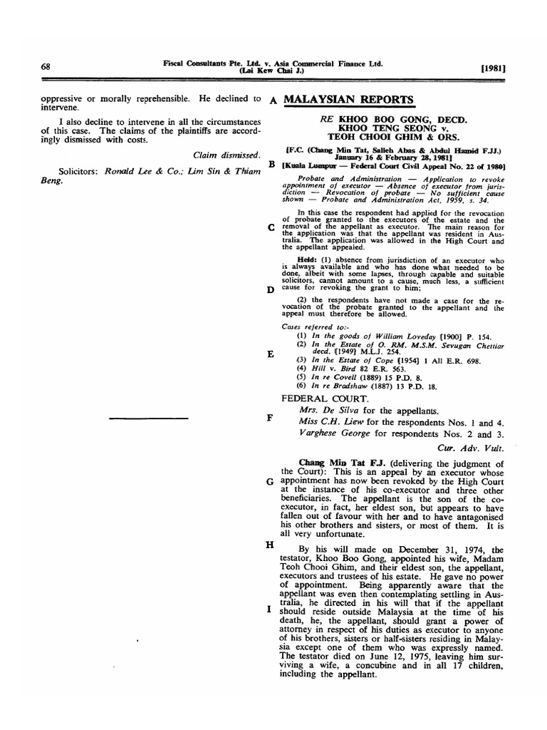 Re Khoo Boo Gong, Decd Khoo Teng Seong V Teoh Chooi Ghim & Ors | PDF