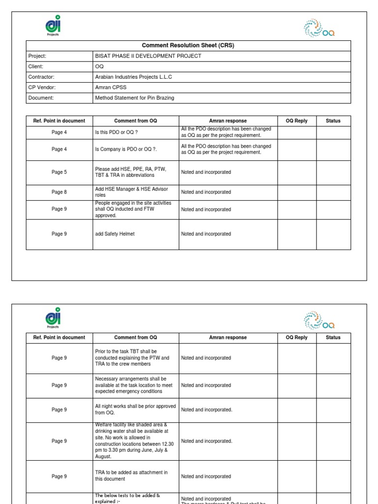 BST Gen Cns Mos Aip 10003 10003 00 Pin Brazing Method Statement | PDF ...