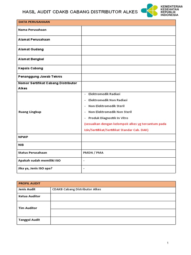 Rev1 - Template Hasil Audit Cdakb Cabang Dak | PDF | Bisnis | Komputer
