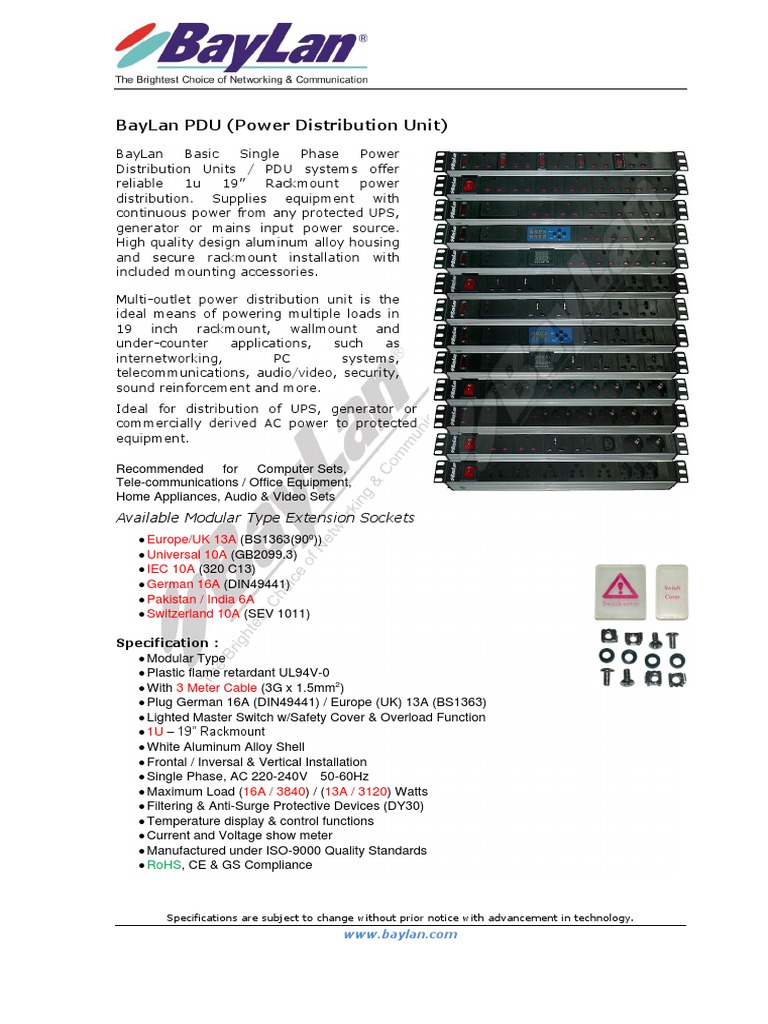 Baylan Pdu (Power Distribution Unit) : Available Modular Type Extension Sockets | Download Free ...