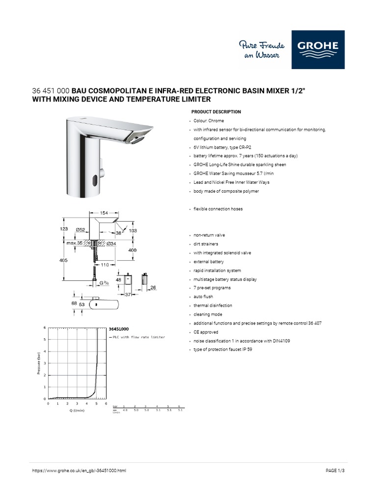Grohe Bau Cosmopolitan E Mixer Manual | PDF | Infrared | Valve