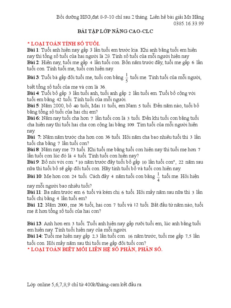 Bài Tập Nâng Cao Lớp Clc | PDF