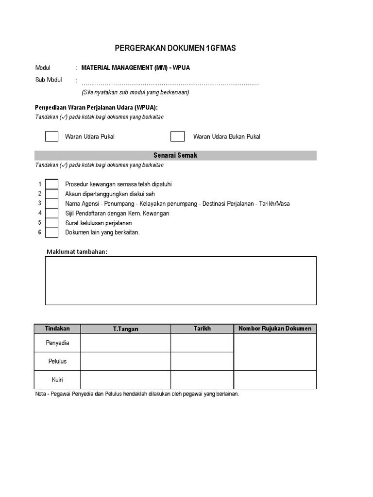 Borang Pergerakan Dokumen - WPU | PDF