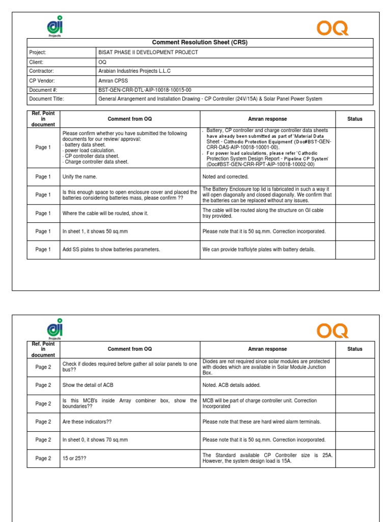 Comment Resolution for CP System Design | PDF | Electricity ...