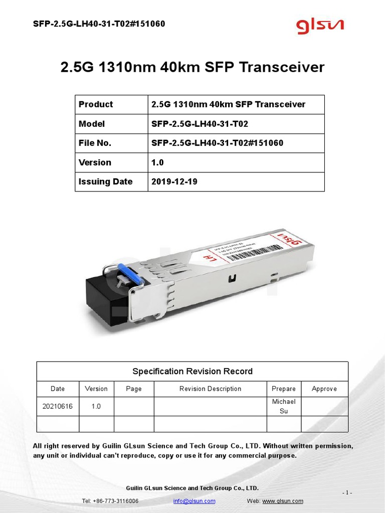 2.5G 1310nm SFP Transceiver Specs | PDF | Telecommunications ...