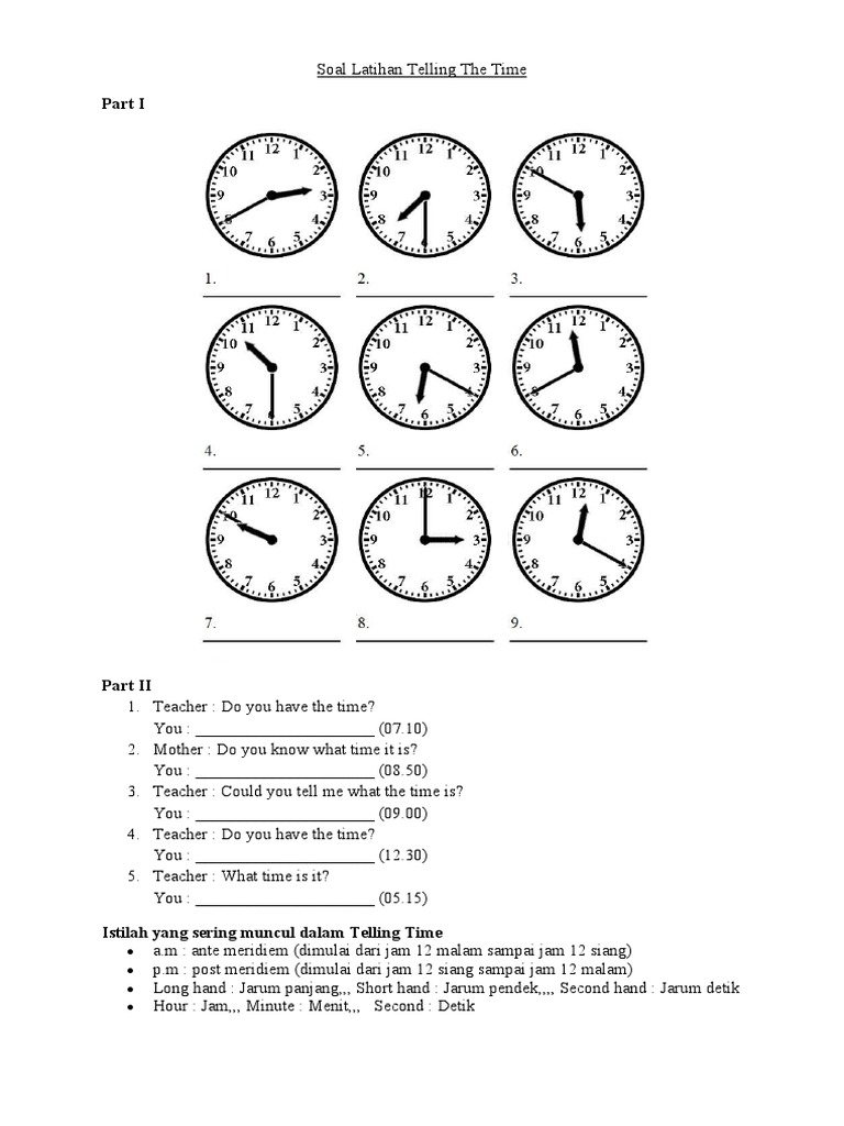 Soal Latihan Telling Time Kelas 7 | PDF | Karier & Perkembangan | Seni ...