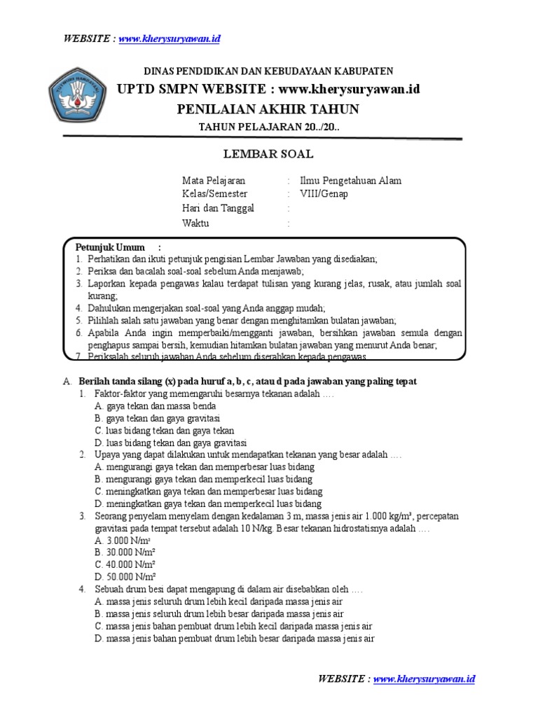 SOAL PTS 2 IPA KELAS VIII K13 - WEBSITE WWW - Kherysuryawan.id | PDF | Seni