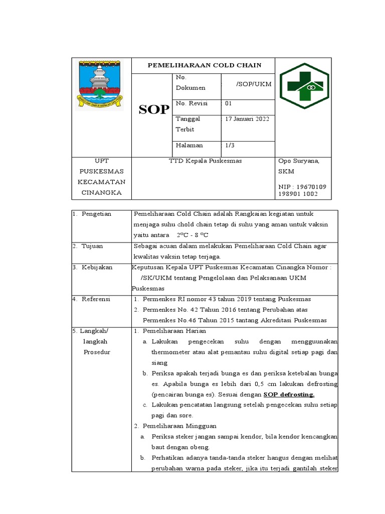 Sop Pemeliharaan Cold Chain | PDF