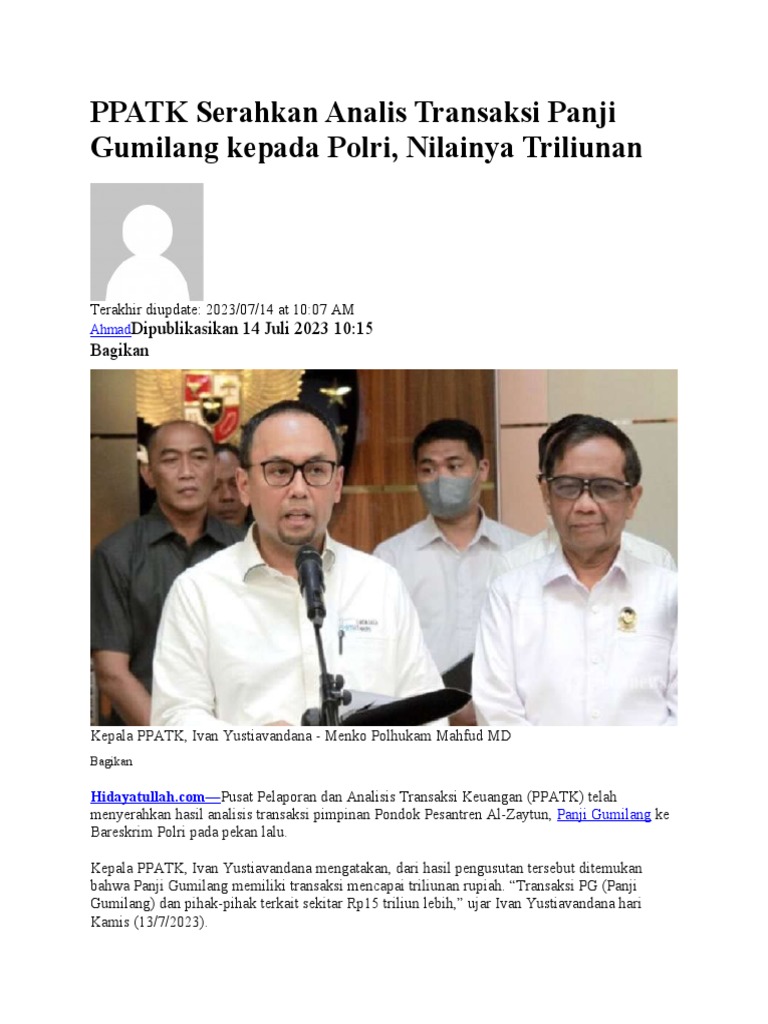 4 PPATK Serahkan Analis Transaksi Panji Gumilang Kepada Polri | PDF