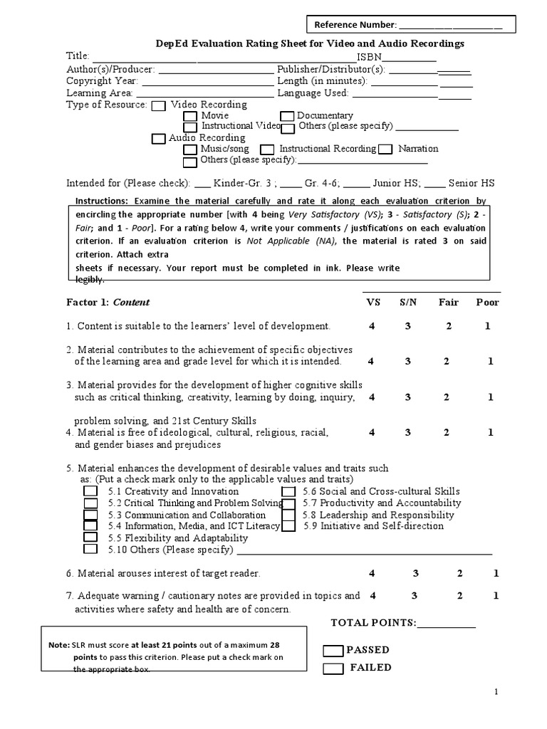 DepEd ERS For Video and Audio Recordings | PDF | Critical Thinking ...