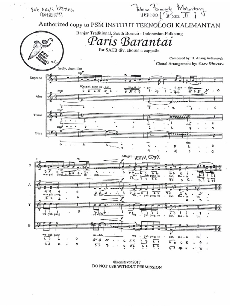 Partitur Paris Barantai | PDF