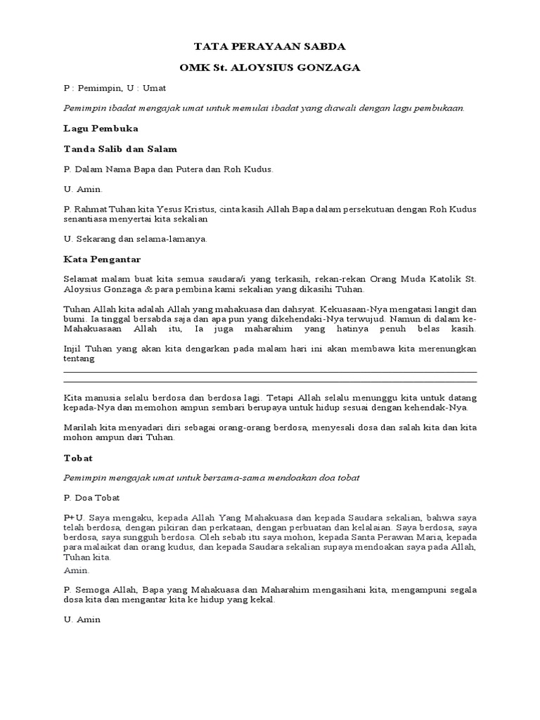 Tata Perayaan Sabda OMK St. Aloysius Gonzaga | PDF